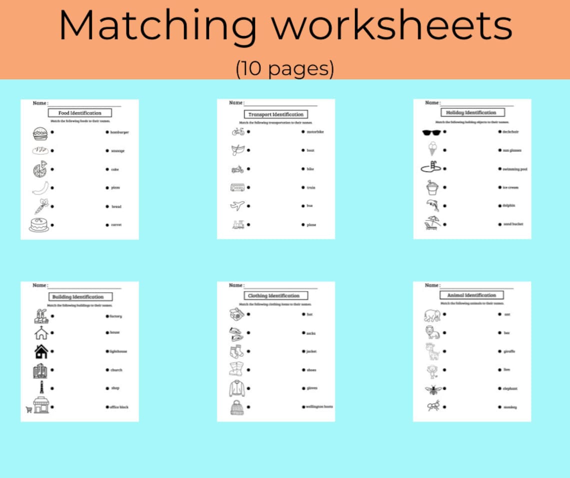 Printable Matching Worksheet, Match the Picture to the Word Activity ...