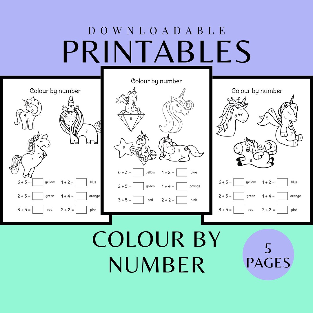 Unicorn Color by Number Worksheets: Printable Learning Activity (PDF ...
