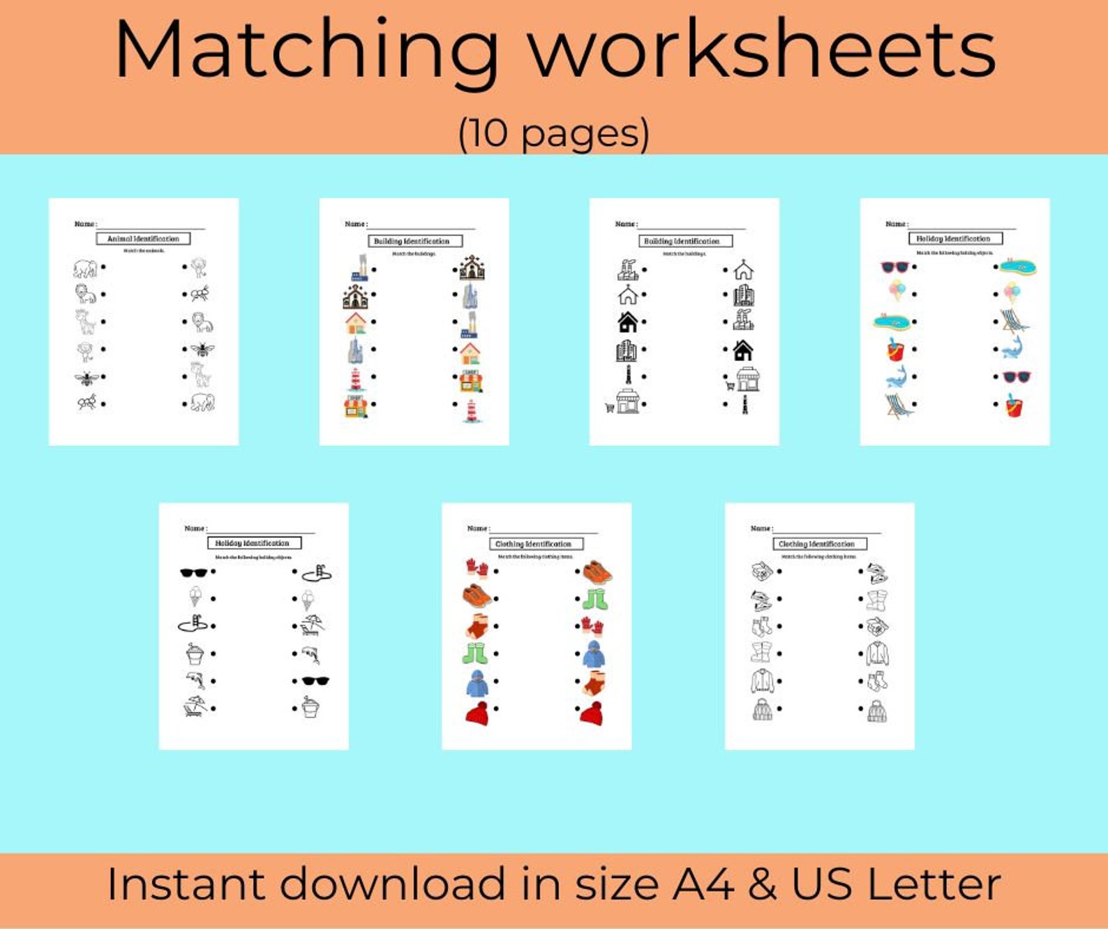 Printable Matching by Pictures Worksheets, Preschool, Kindergarten ...