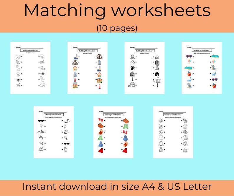 Printable Matching by Pictures Worksheets, Preschool, Kindergarten ...