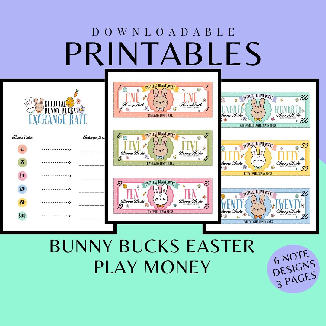 Bunny Bucks Printable Easter Play Money, Kids Reward Coupons, Egg Hunt ...