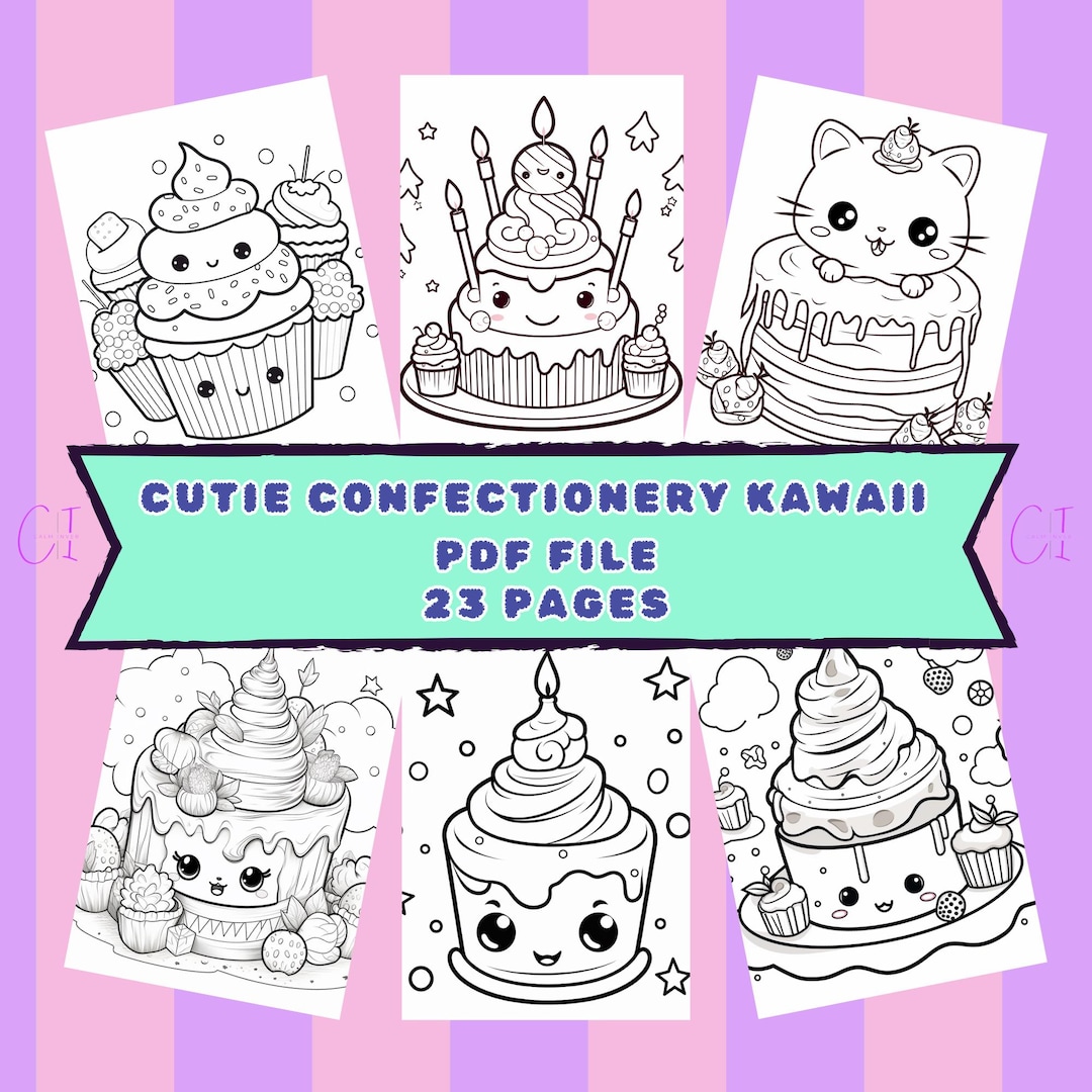 Cutie Confectionery Kawaii Colouring Book, Digital Colouring 23 Pages ...