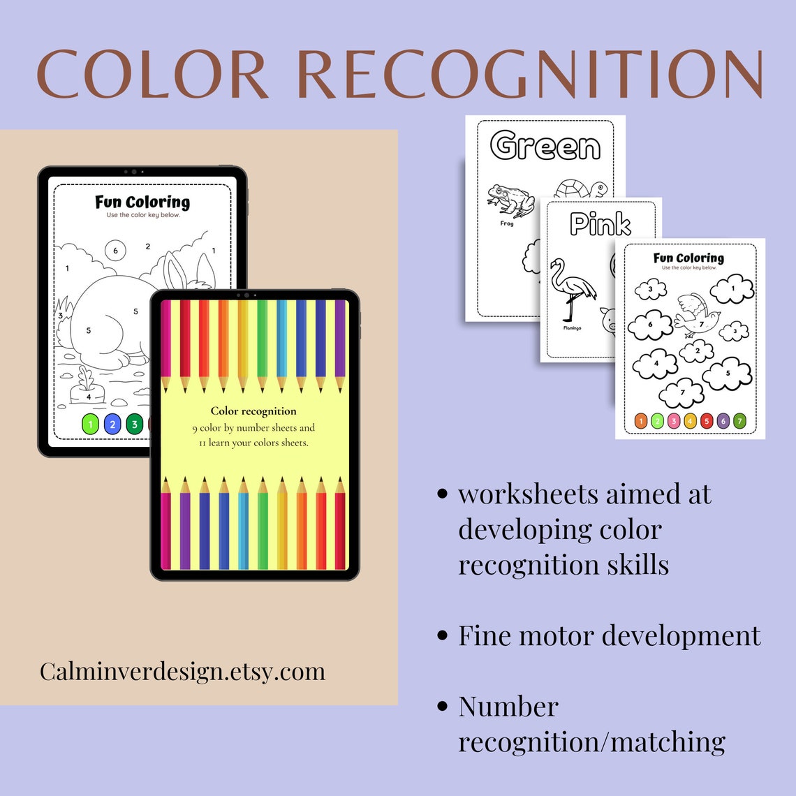 Color by Number Printable, Color Recognition Worksheets (digital ...