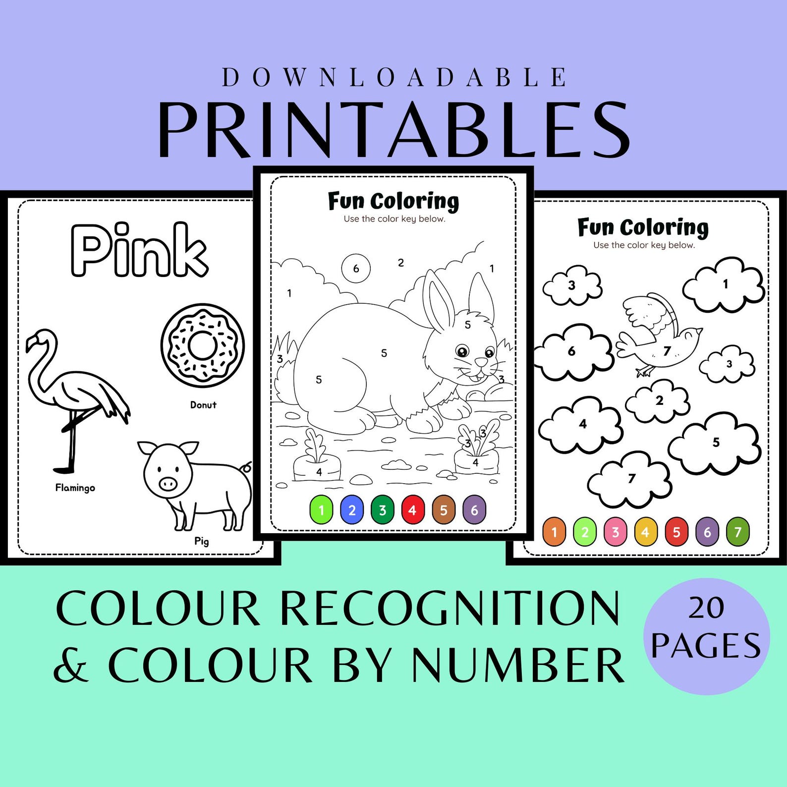 Color by Number Printable, Color Recognition Worksheets (digital ...