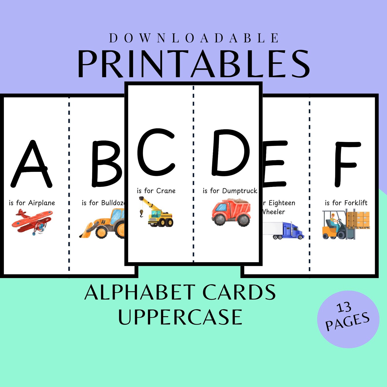 Vehicle Alphabet Flash Cards: Uppercase Letter Recognition (digital ...