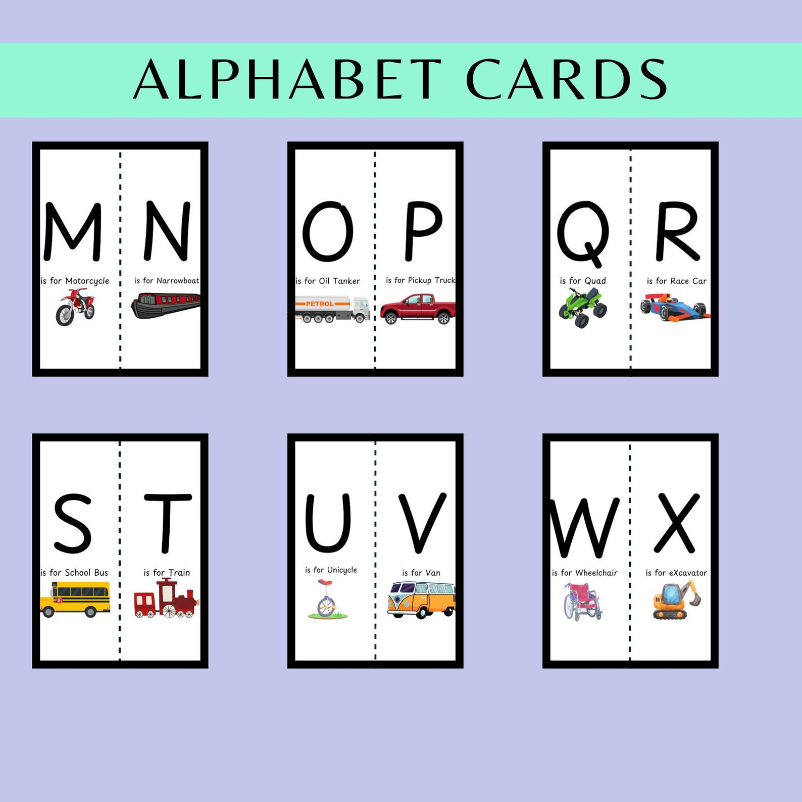Vehicle Alphabet Flash Cards: Uppercase Letter Recognition (digital ...