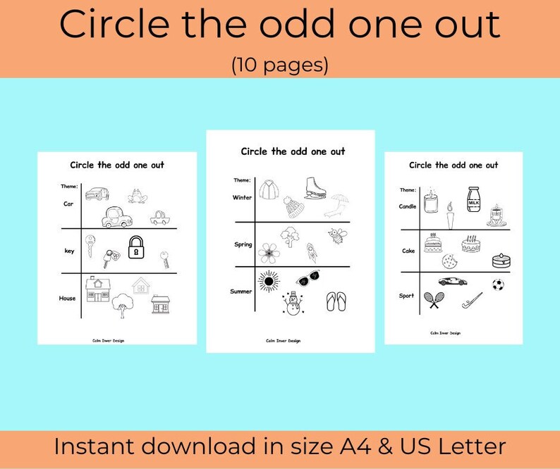 Odd One Out Worksheet: Early Learning Activity (PDF) - Etsy