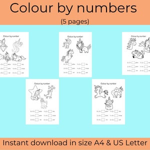 Unicorn Color by Number Worksheets: Printable Learning Activity (PDF ...