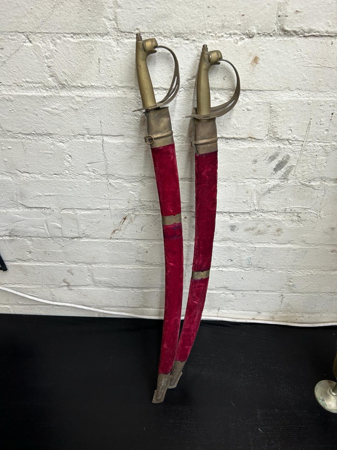 Pair of Vintage Indian Cavalry Swords With Camel Brass Etched Handles ...