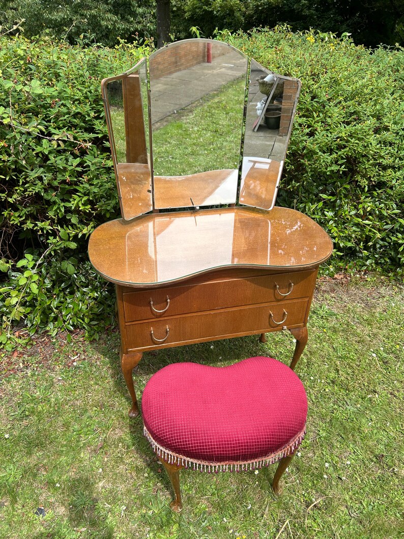 Vintage Kidney Shaped Dressing Table With Stool Collection Only - Etsy UK