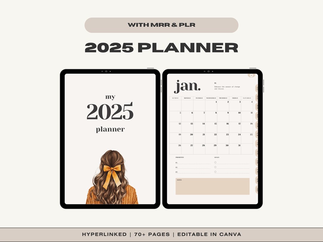 Hyperlinked Digital Planner 2025, MMR PLR Digital Planner Template With ...