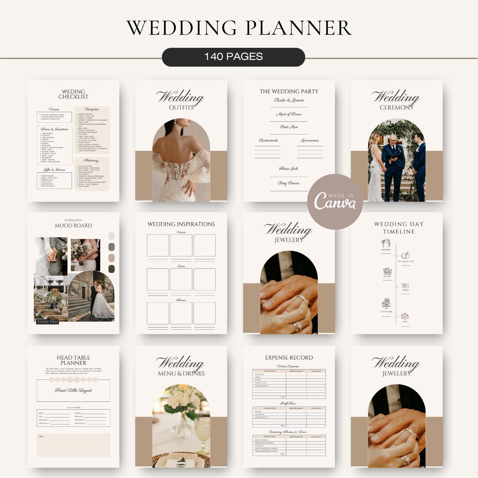 Digital Wedding Planner: 140-page Template, Editable in Canva - Etsy