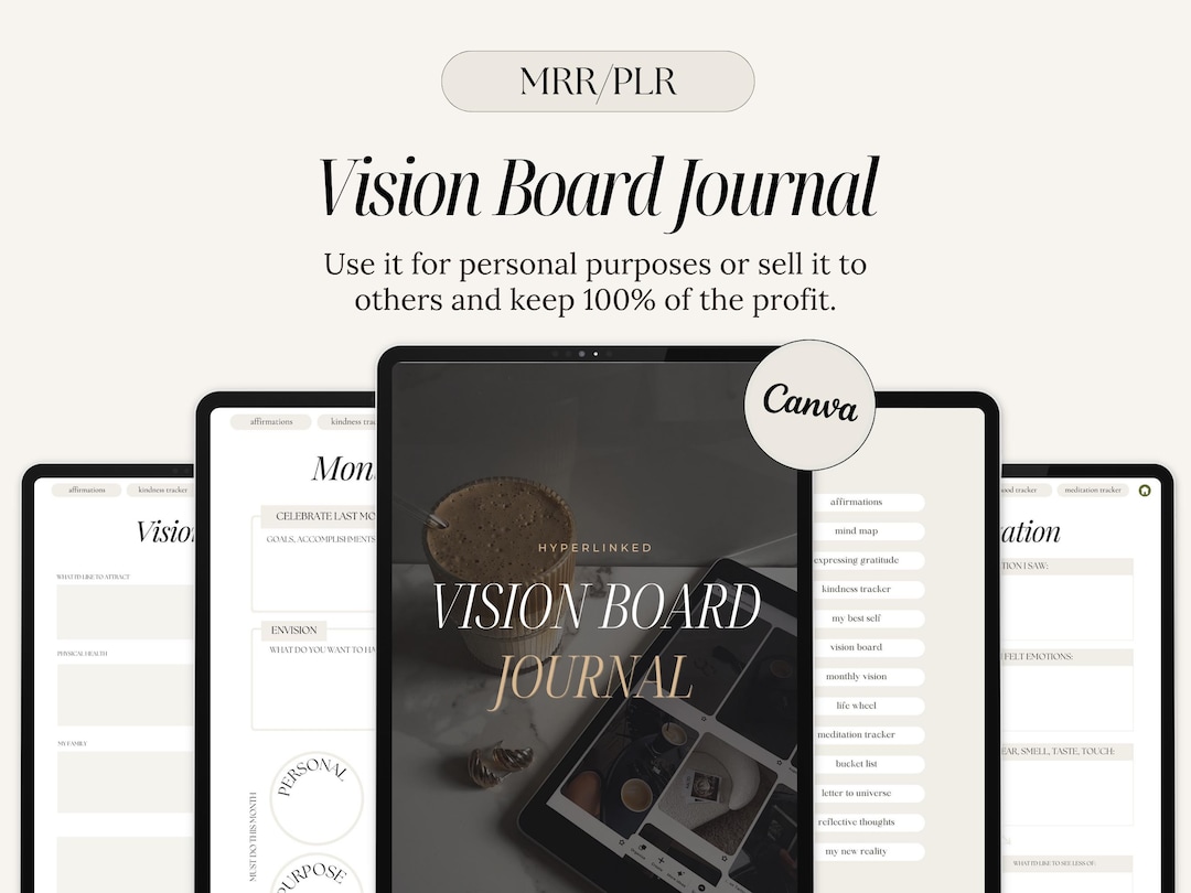 MRR PLR Digital Vision Board Journal Canva Template Resell Rights ...
