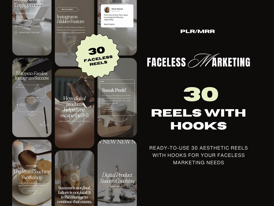 30 REELS With Hooks for Instagram, Ready-to-use Minimalist Faceless ...