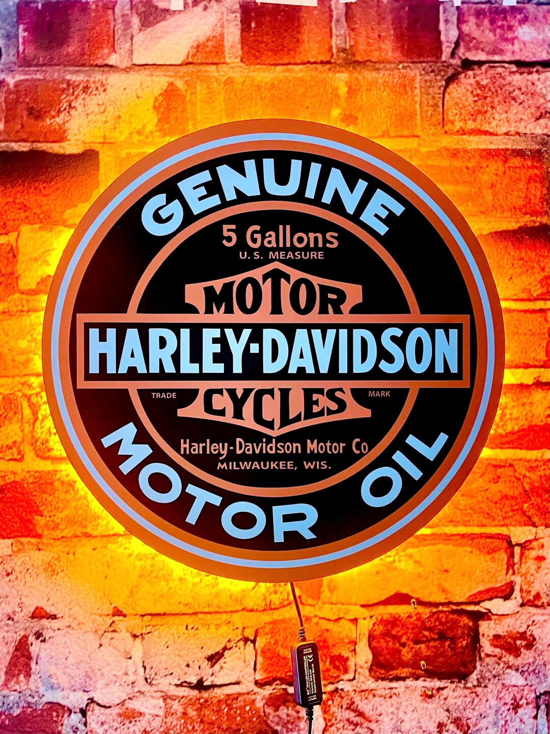 Led Backlit Harley Davidson Motor Oil Sign. 20” Round Premium MDF High ...