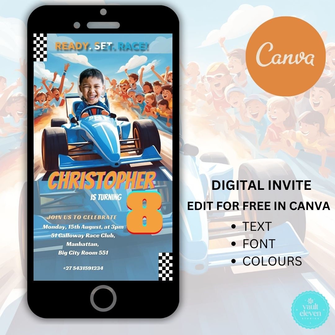Racing Theme Party Invitation | Digital-only Canva Template | Editable ...