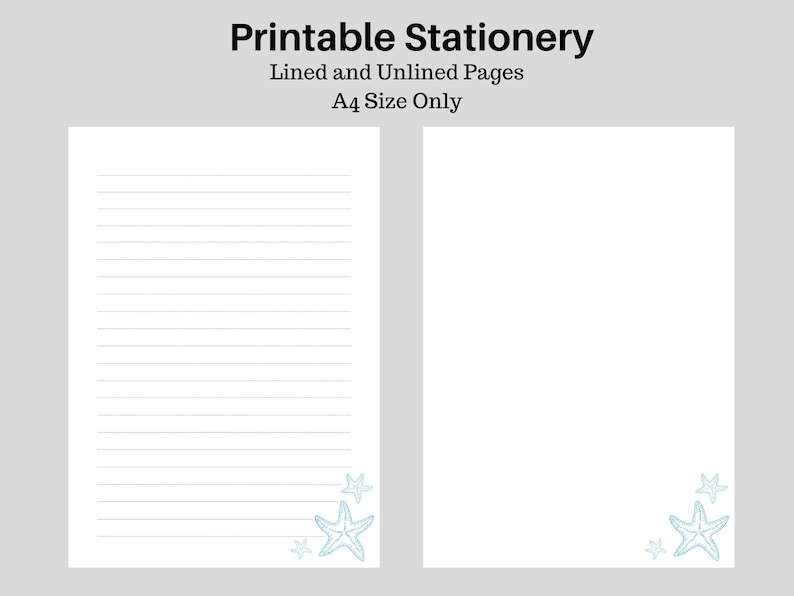 Starfish Letter Writing Paper Printable Stationery, Digital Download ...