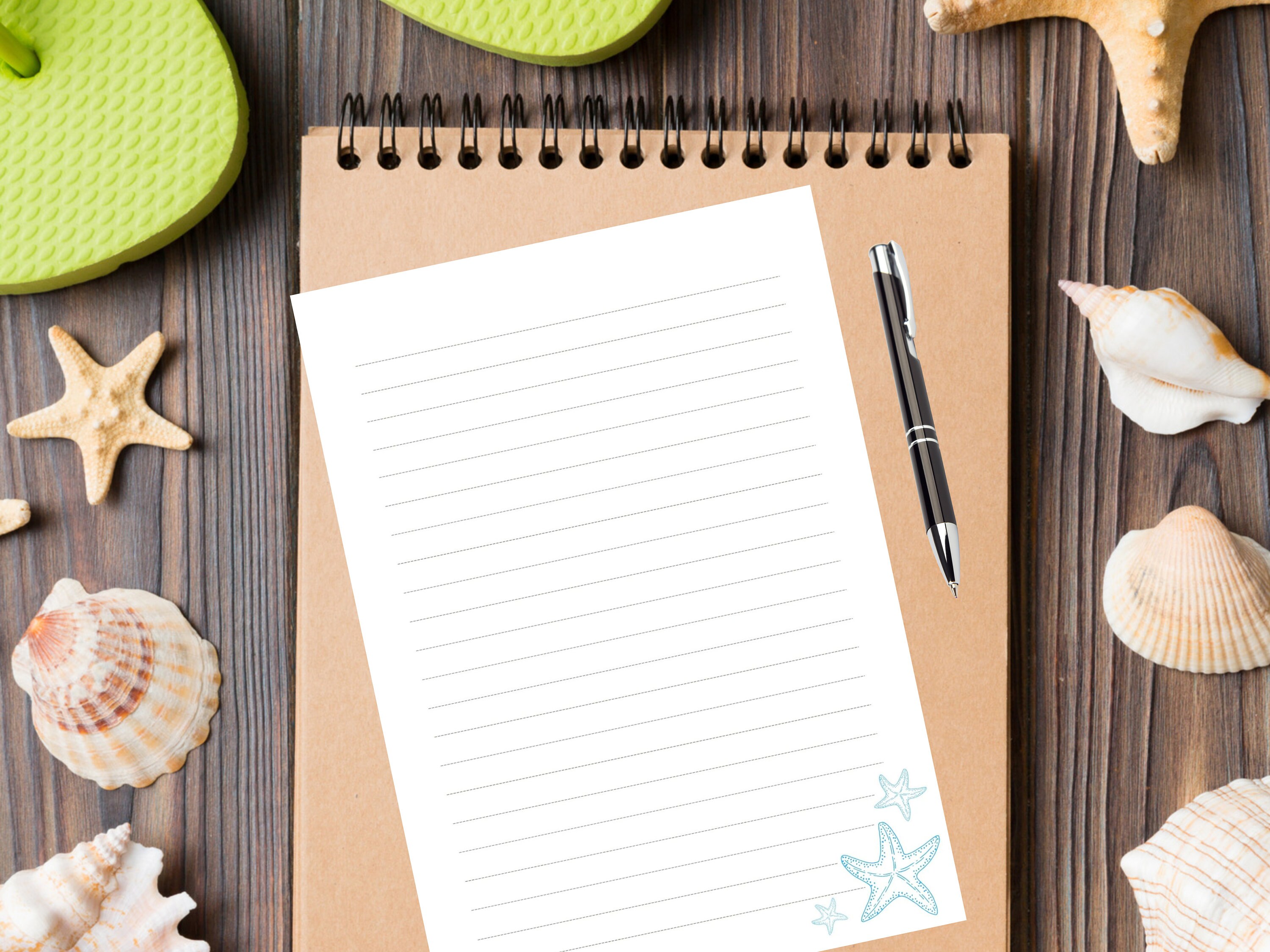 Starfish Letter Writing Paper Printable Stationery, Digital Download ...