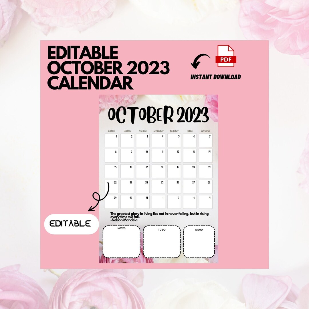 October EDITABLE PRINTABLE 2023 Calendar Vertical October - Etsy