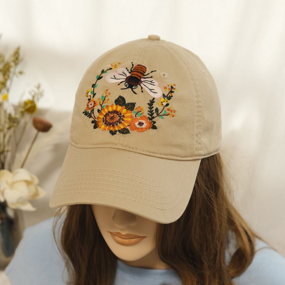 Hand Embroidered Bee Flower Hatpersonalized Baseball - Etsy