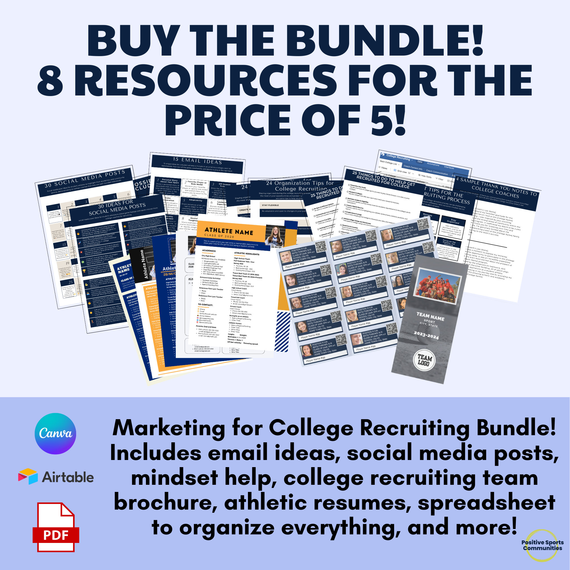 All-sports Athletic Resume Template for College Recruitment, Editable ...