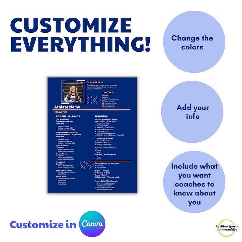 All-sports Athletic Resume Template for College Recruitment, Editable ...