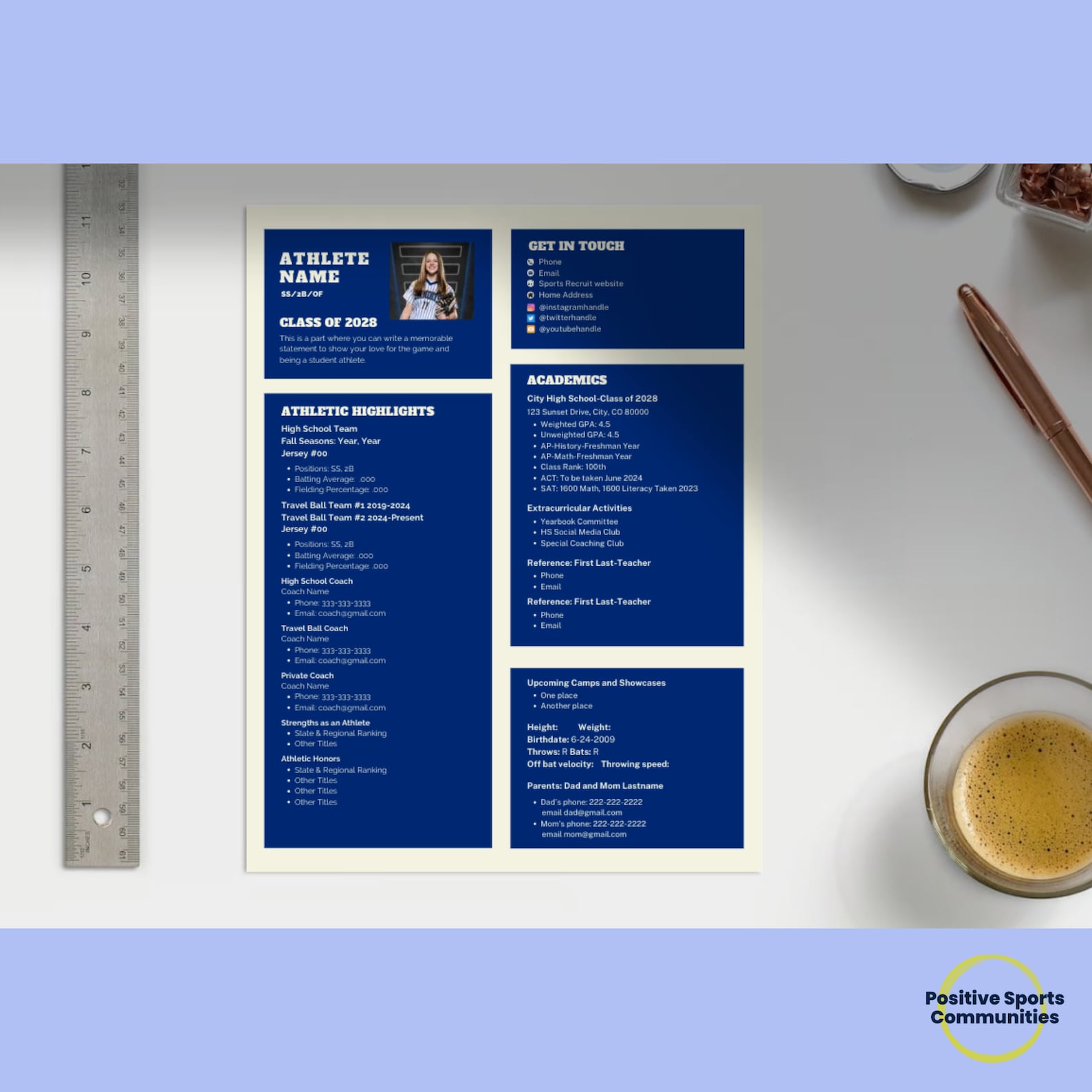 All-sports Athletic Resume Template for College Recruitment, Editable ...