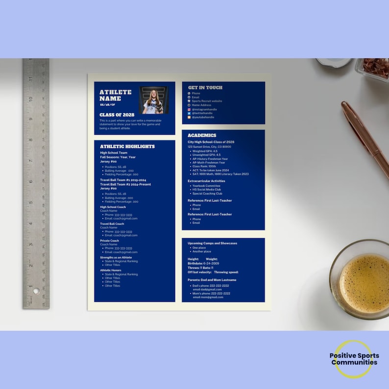 All-sports Athletic Resume Template for College Recruitment, Editable ...