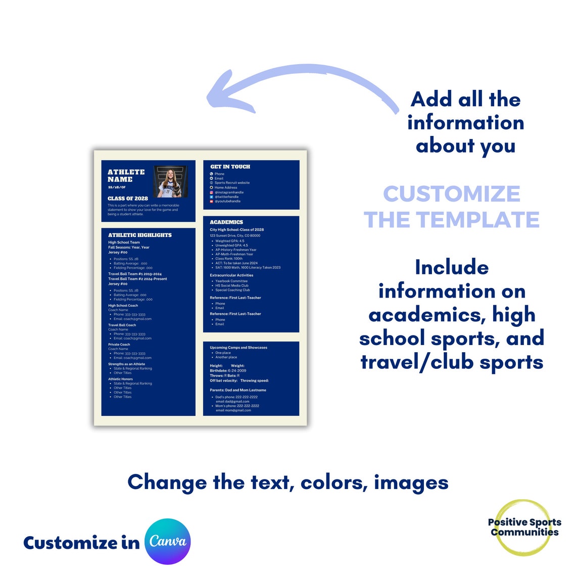 Comprehensive All-sports Athletic Resume Template for D1, D2, D3, JUCO ...