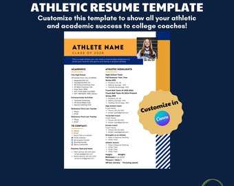 All-sports Athletic Resume Template for College Recruitment, Editable ...