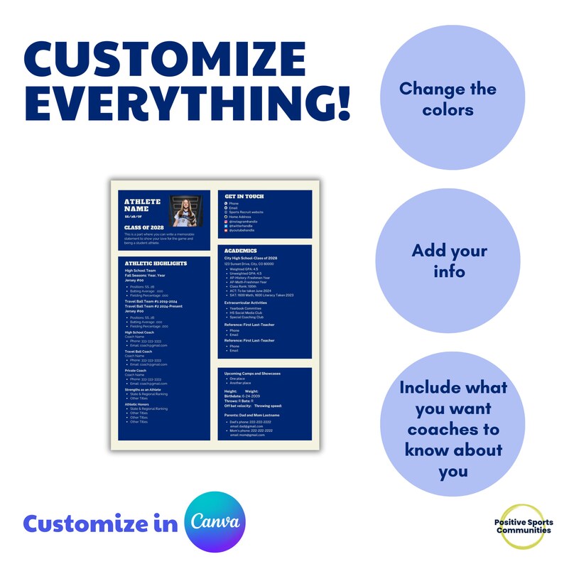 Comprehensive All-sports Athletic Resume Template for D1, D2, D3, JUCO ...