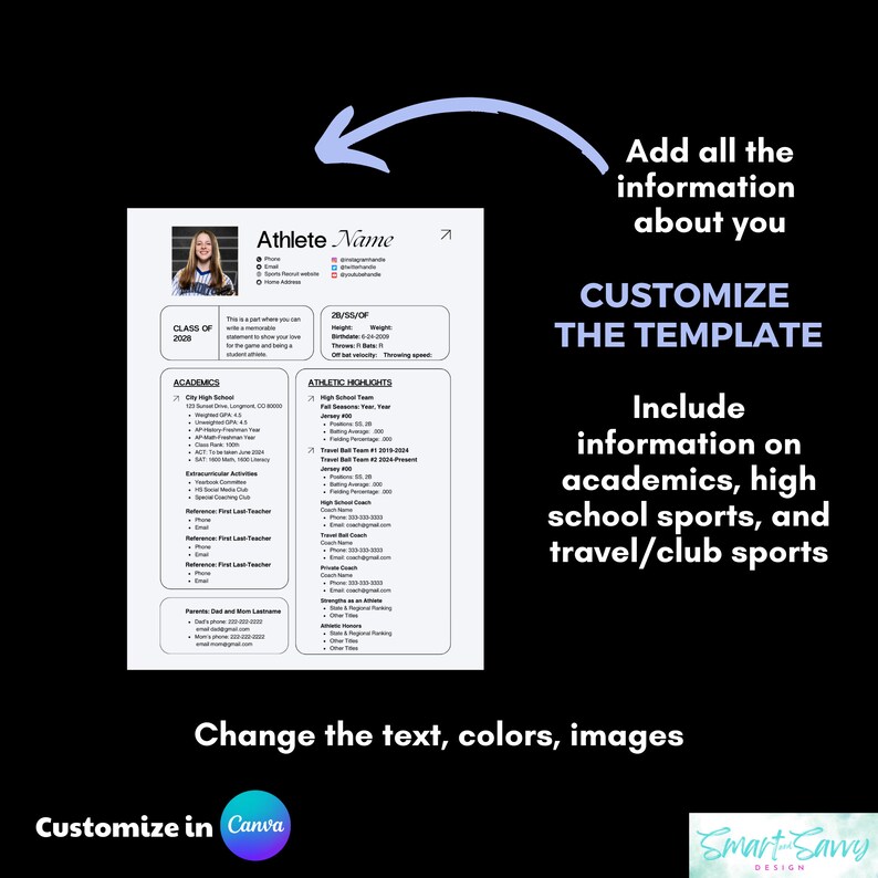 All-sports Athletic Resume Template for College Recruitment, Editable ...