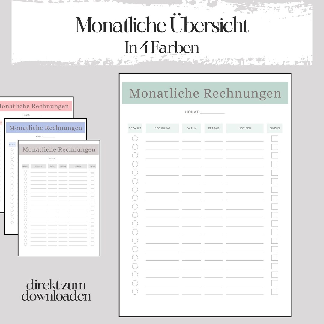 Invoice Tracker Bill DIN A4 A5 / Digital DOWNLOAD / Checklist Financial ...