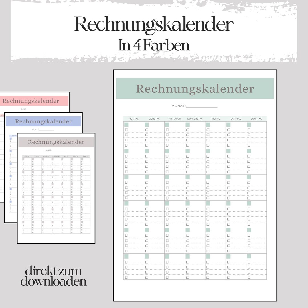 Invoice Calendar Payments Bill Tracker DIN A3 A4 A5 / Digital DOWNLOAD ...