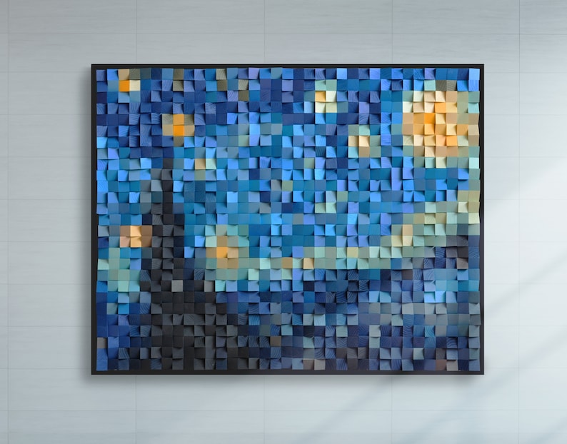 3D Wooden Starry Night Mosaic Wall Art - Custom Van Gogh Inspired ...