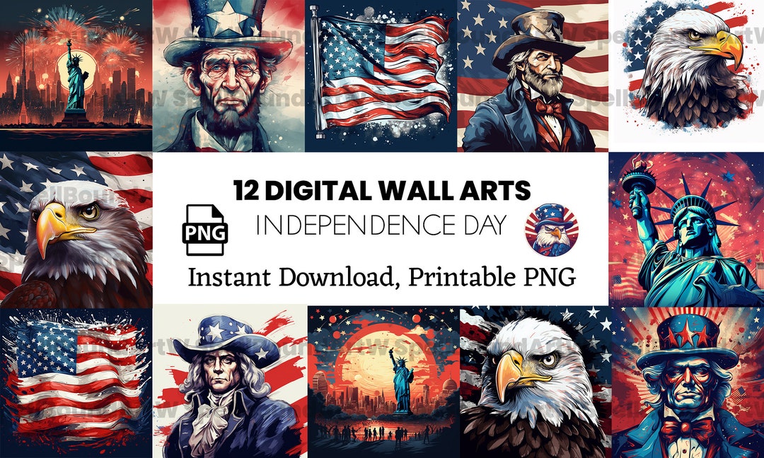 Independence Day Set of 12 Wall Art | Printable PDF Digital Art ...