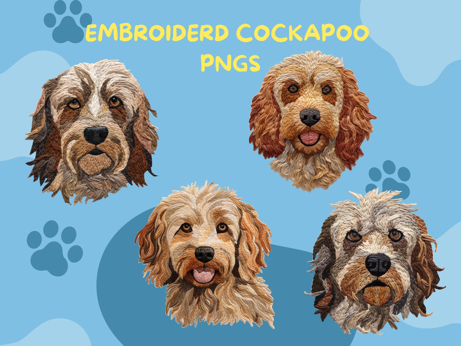 Bundle of Embroidered Cockapoo PNG Files, High-res Dog Illustrations ...