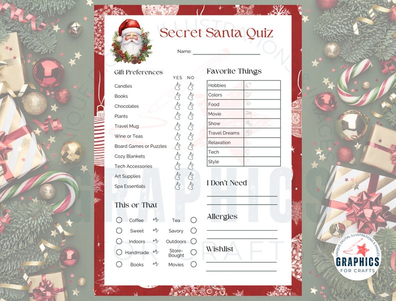 Christmas Secret Santa Quiz PNG | Christmas Red Bauble Design ...