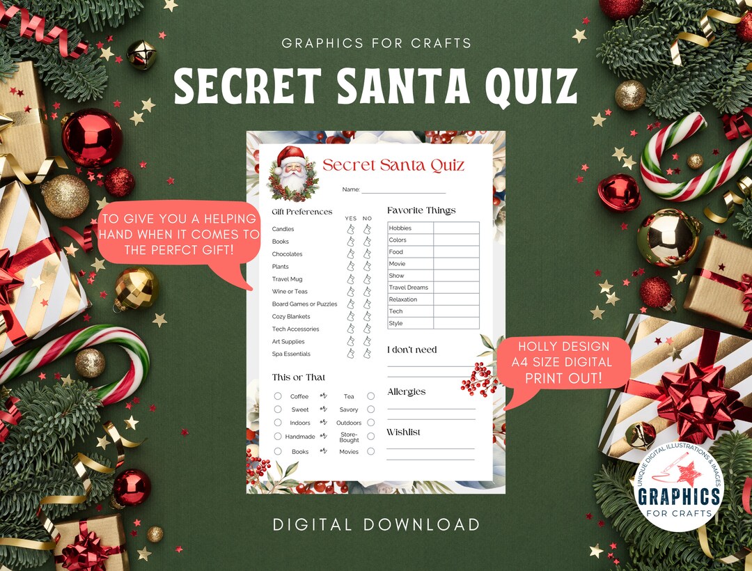 Christmas Secret Santa Quiz PNG Christmas Holly Design Printable A4 ...