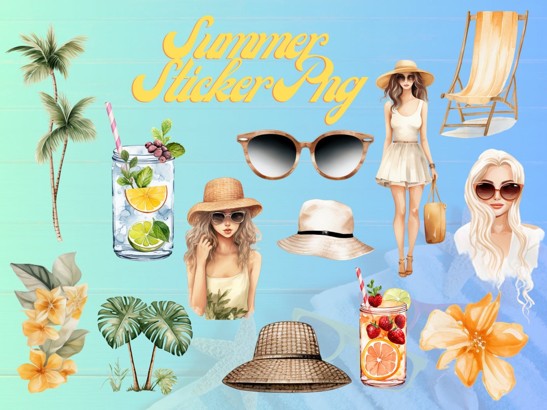 Summer PNG Sticker Bundle, High-res Illustrations, Digital Download ...