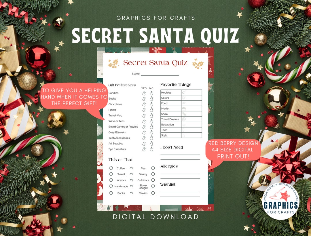 Christmas Secret Santa Quiz PNG Christmas Pattern Design Printable A4 ...