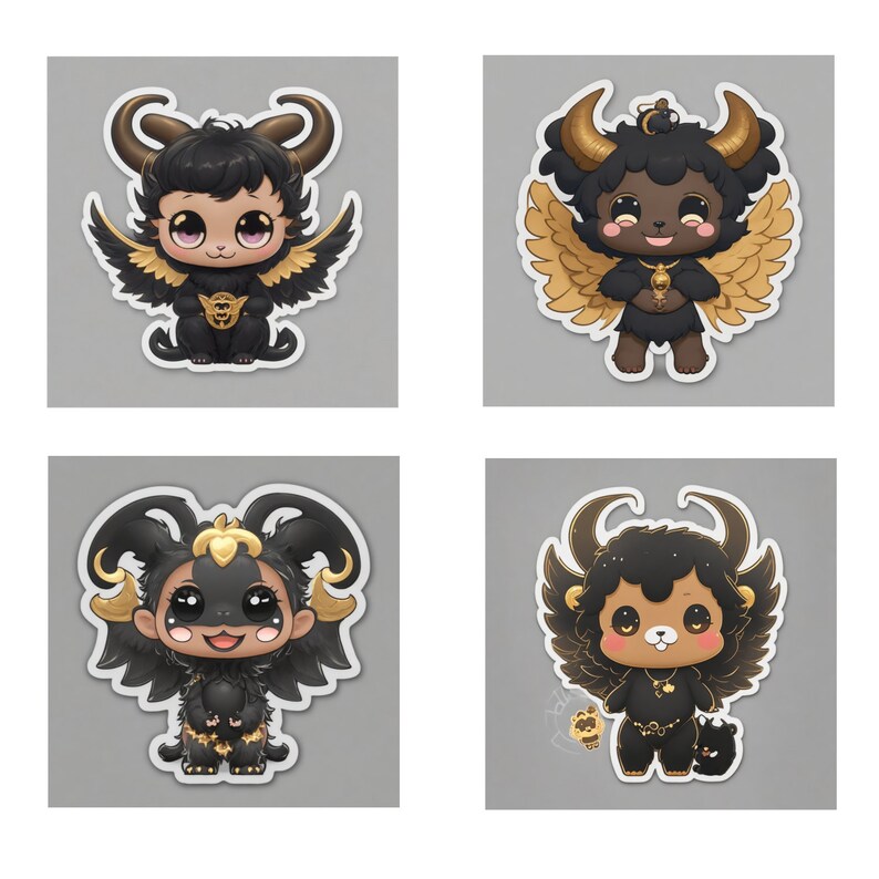 8 Adorable Black Baphomet Chibi Anime Clipart Bundle PNG/ Commercial ...