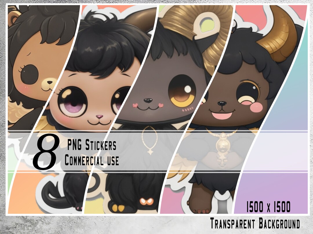 8 Adorable Black Baphomet Chibi Anime Clipart Bundle PNG/ Commercial ...