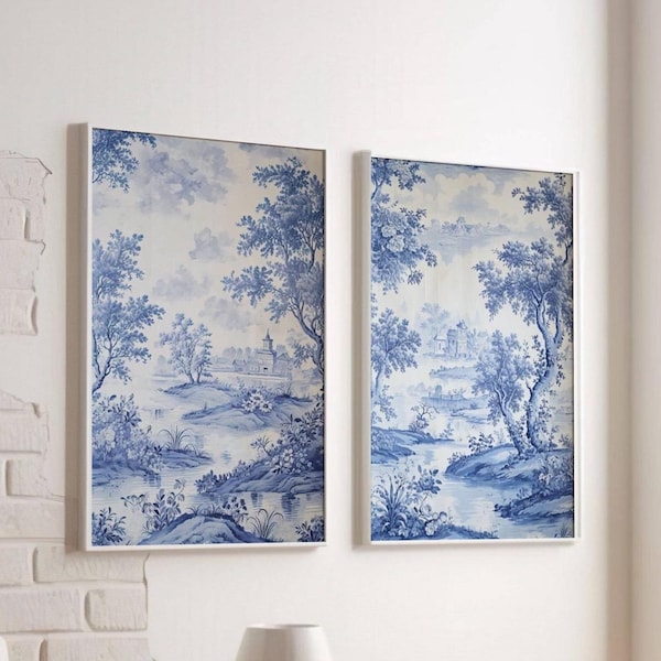 Blue Toile Wall Art - Etsy