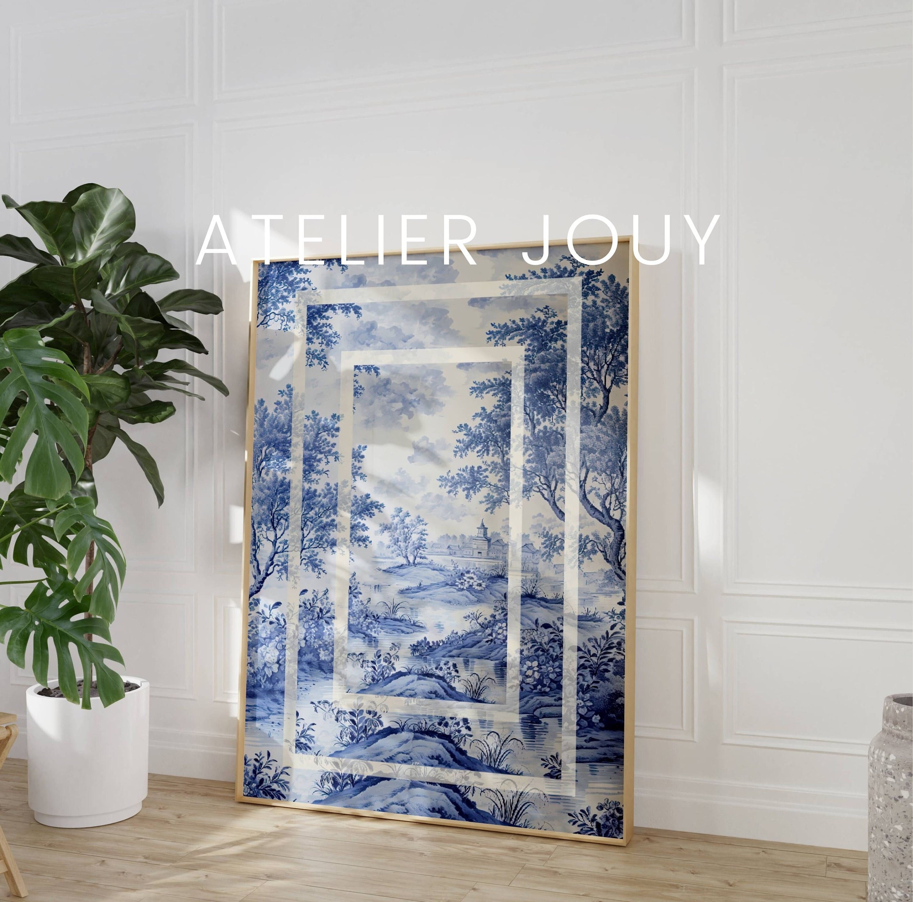 Blue Room Poster Light Blue Wall Art Toile De Jouy Blue Wall Print ...