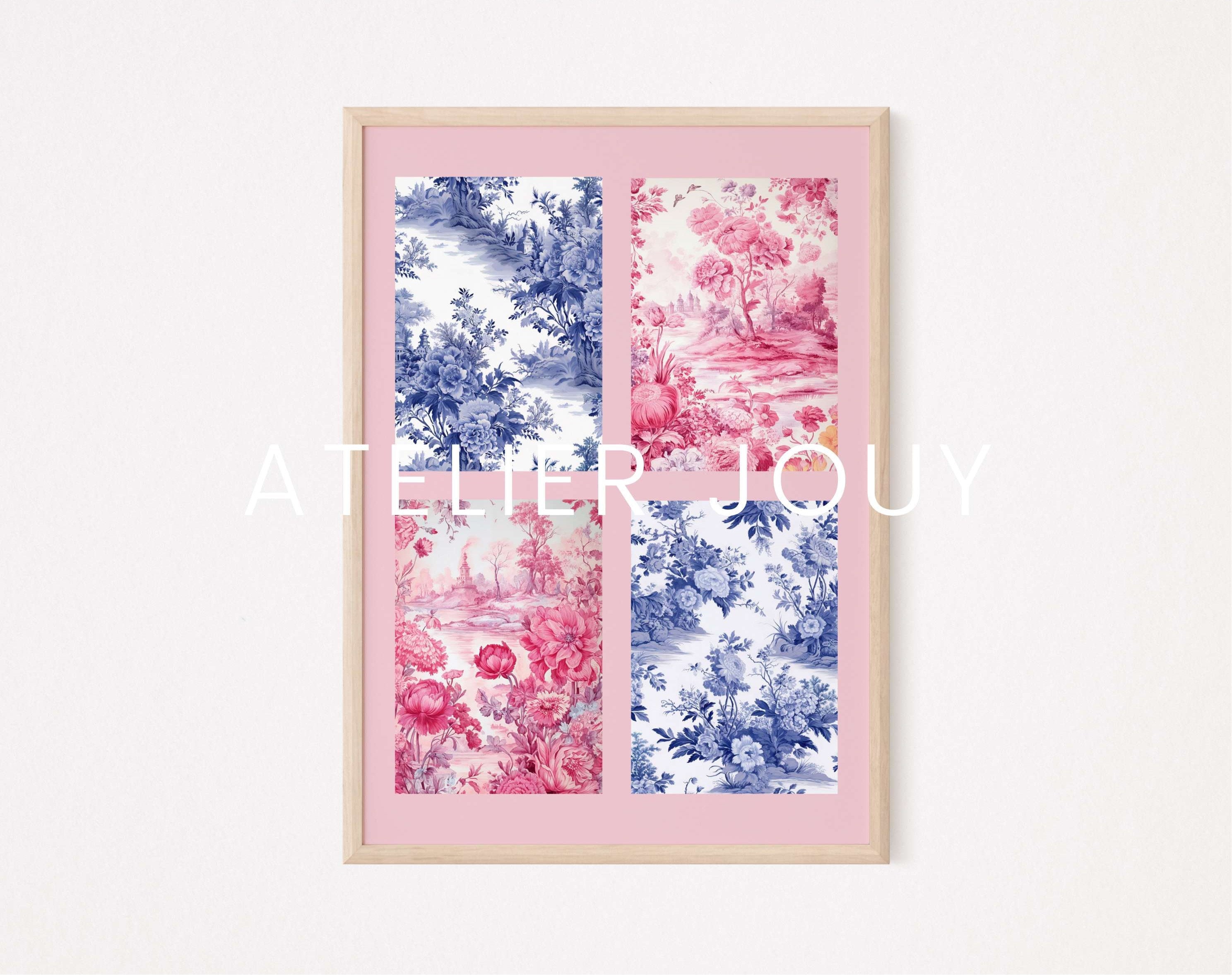 Toile De Jouy Pattern Hot Pink Wall Art Light Pink Wall Art Coquette ...