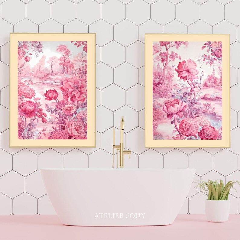 Printable Decorative Pink Wall Art Prints Set of 2, Decorating Yellow ...