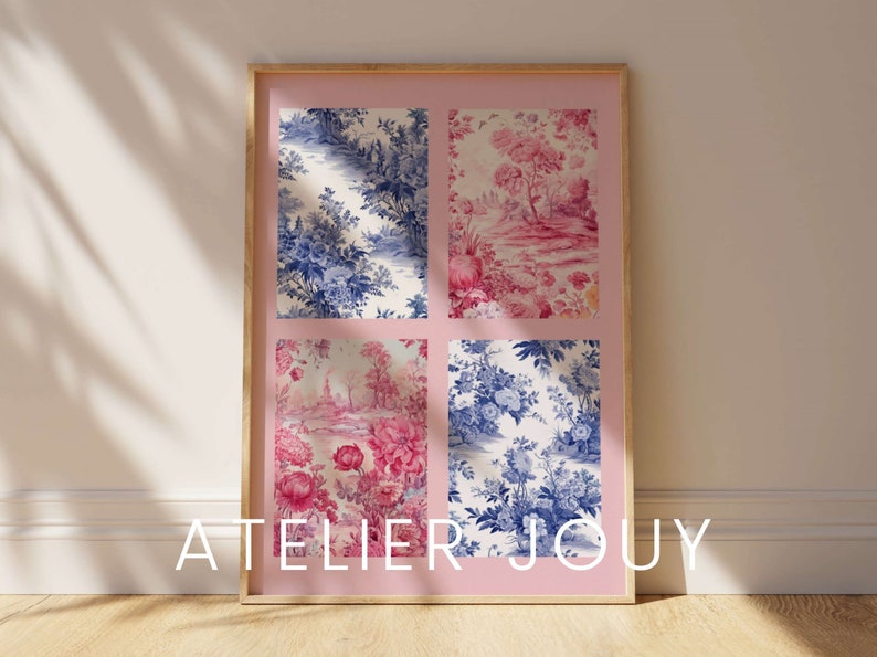Toile De Jouy Pattern Hot Pink Wall Art Light Pink Wall Art Coquette ...