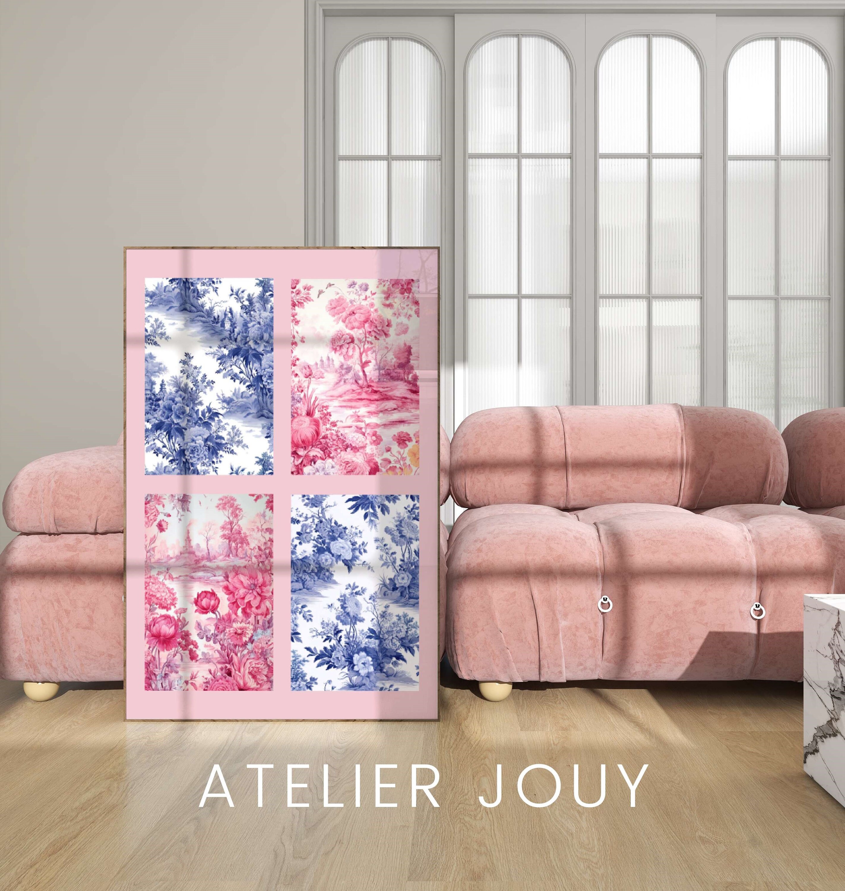 Toile De Jouy Pattern Hot Pink Wall Art Light Pink Wall Art Coquette ...