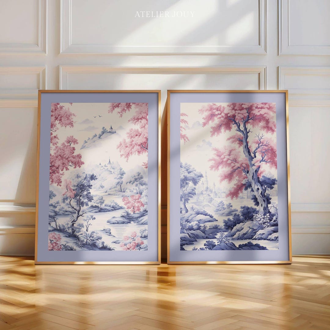 Mauve Wall Decor for Bedroom Light Pink Toile Wall Art Set Diptych Wall ...